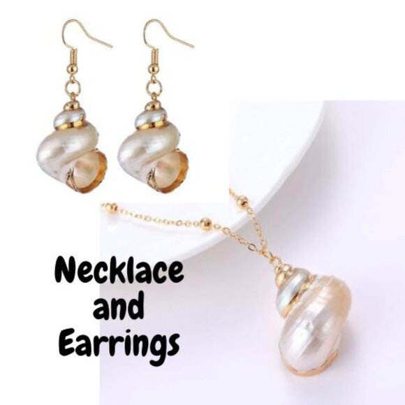 Seashells | Jewelry | Nwt Boho Gold Trimmed Conch Shell Necklace And Earrings Set | Poshmark